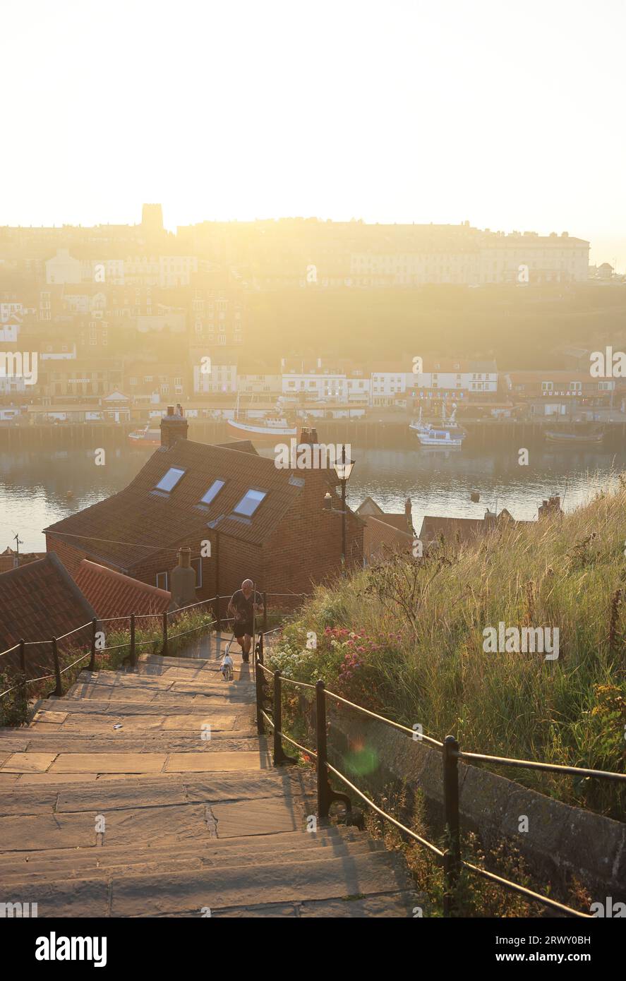 The 199 steps up to St Mary's Church & Whitby Abbey, originally used as ...