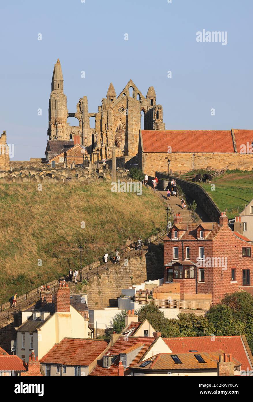 The 199 steps up to St Mary's Church & Whitby Abbey, originally used as ...