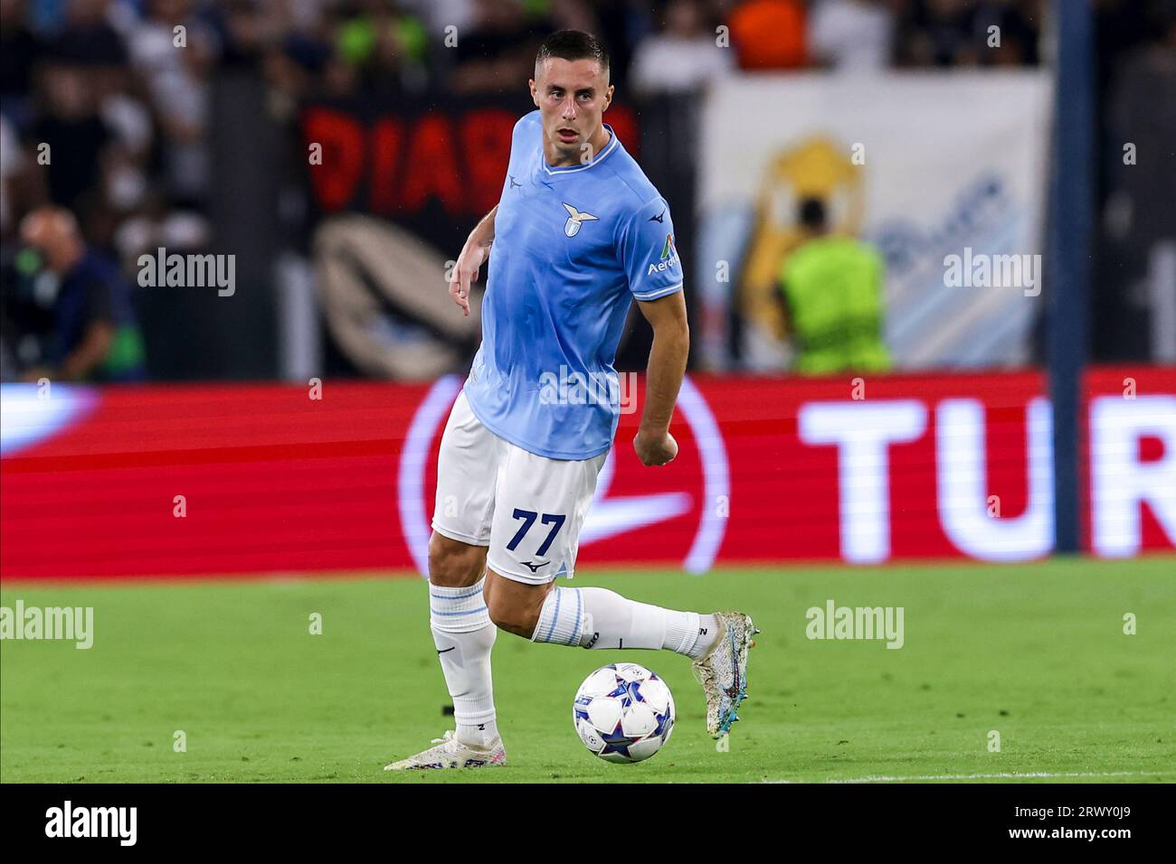 Lazio's Serbian defender Adam Marusic controls the ball during the UEFA ...