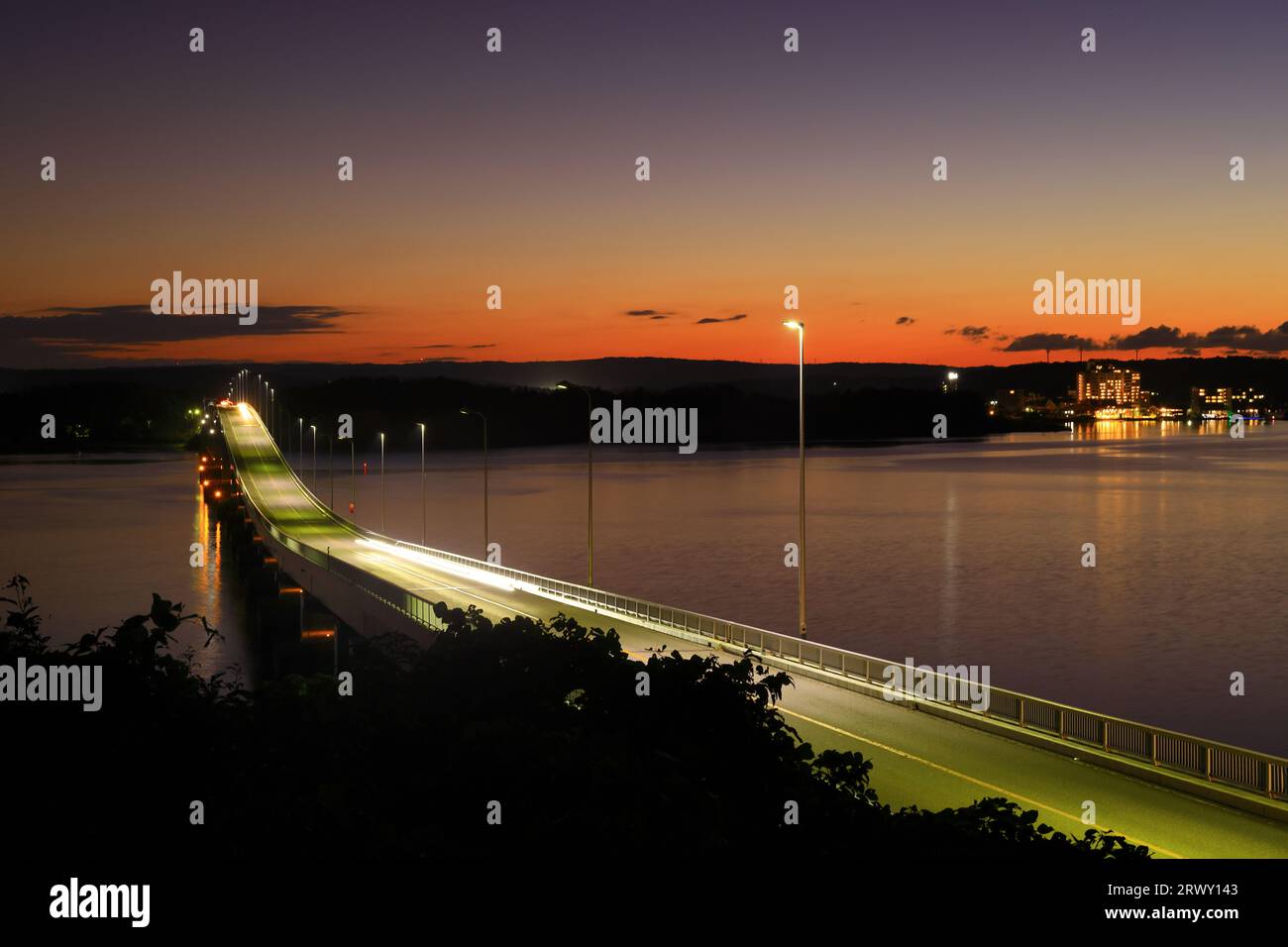 Notojima Ohashi Bridge and Wakura Onsen Town, night view, Ishikawa Pref ...