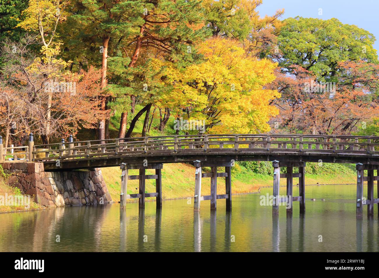 Takada Castle Gokurakubashi Bridge in Autumn Leaves Niigata Prefecture ...