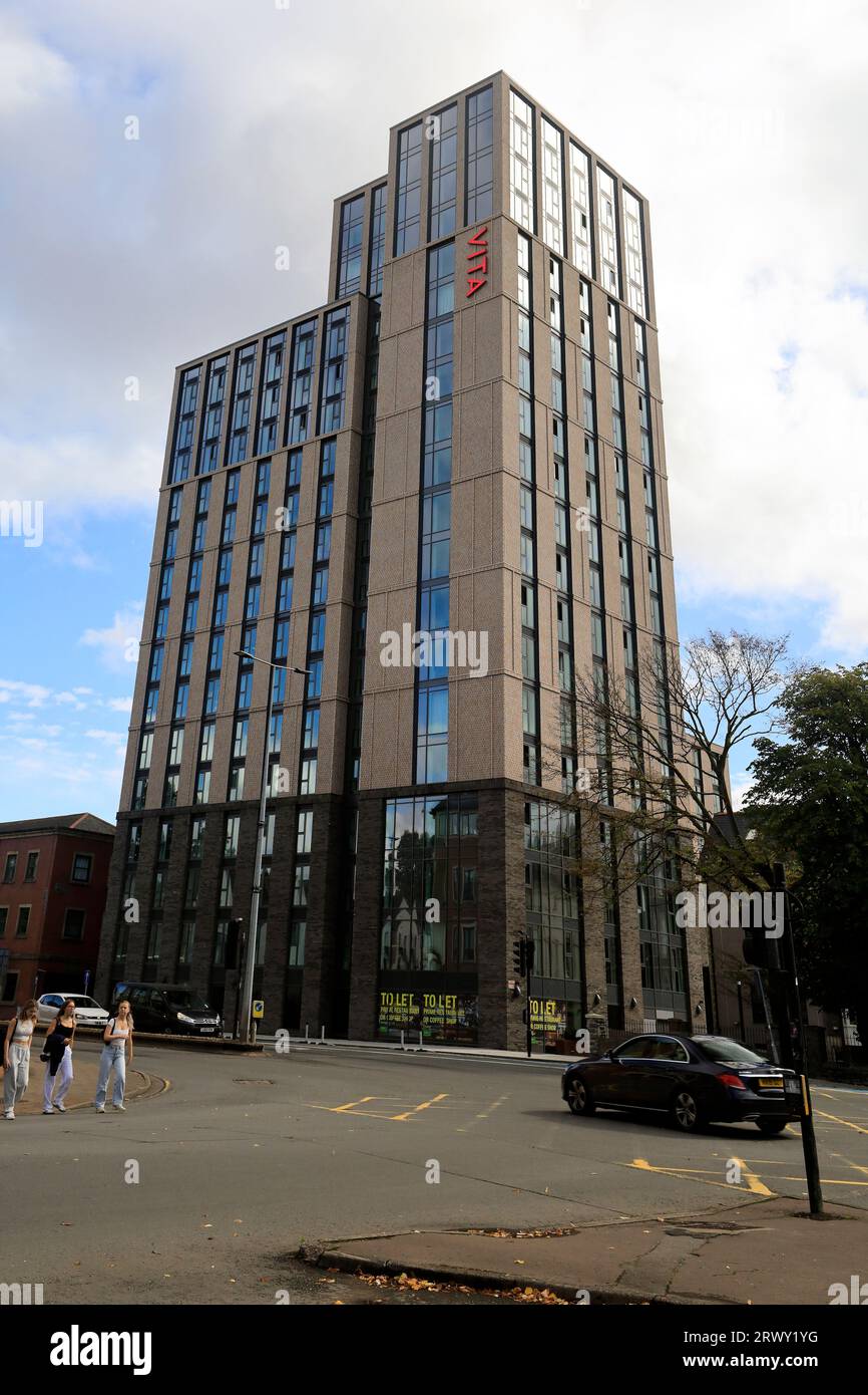 VITA student accommodation high rise block, with a group of young ...