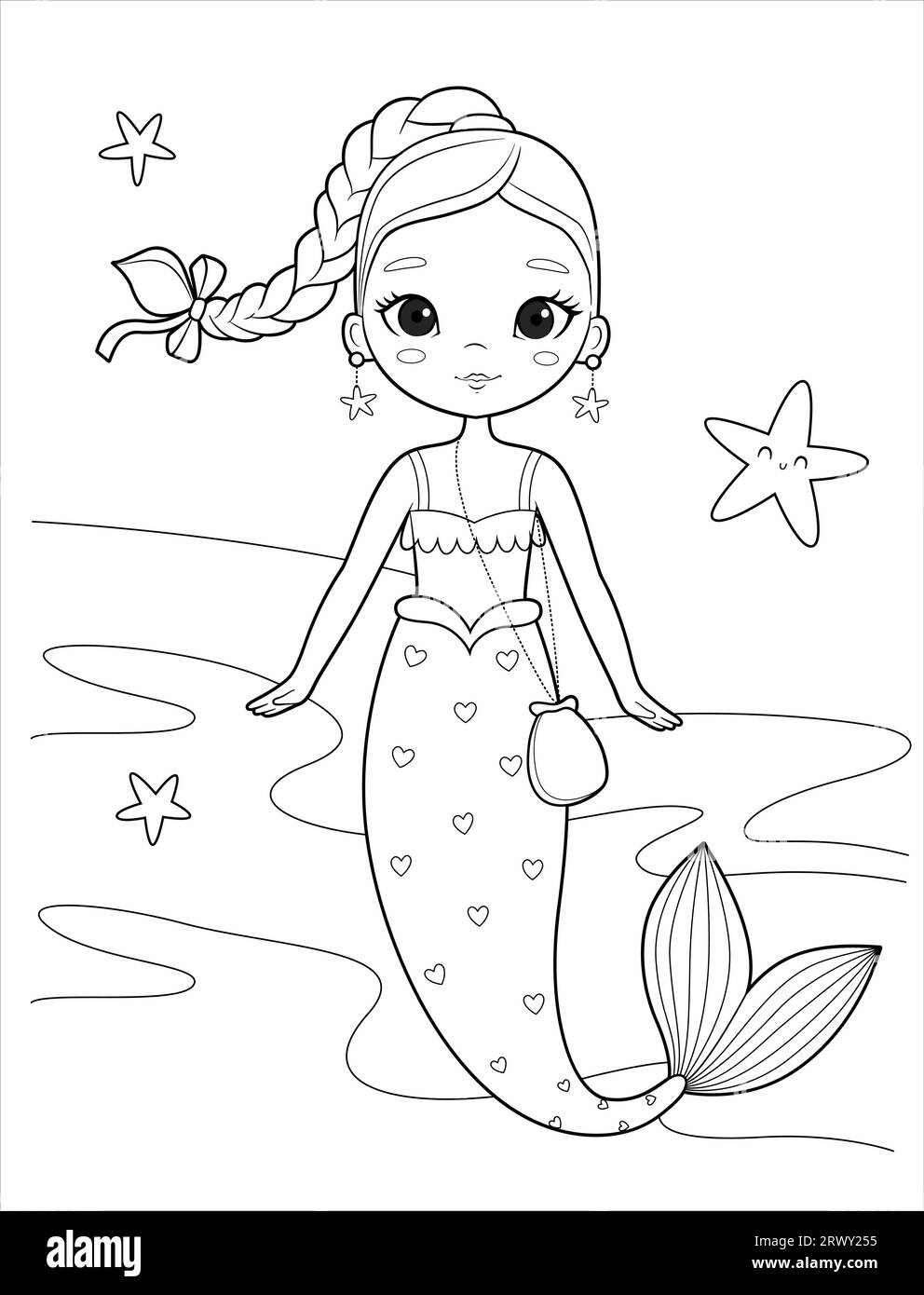 Coloring page mermaid Black and White Stock Photos & Images - Alamy