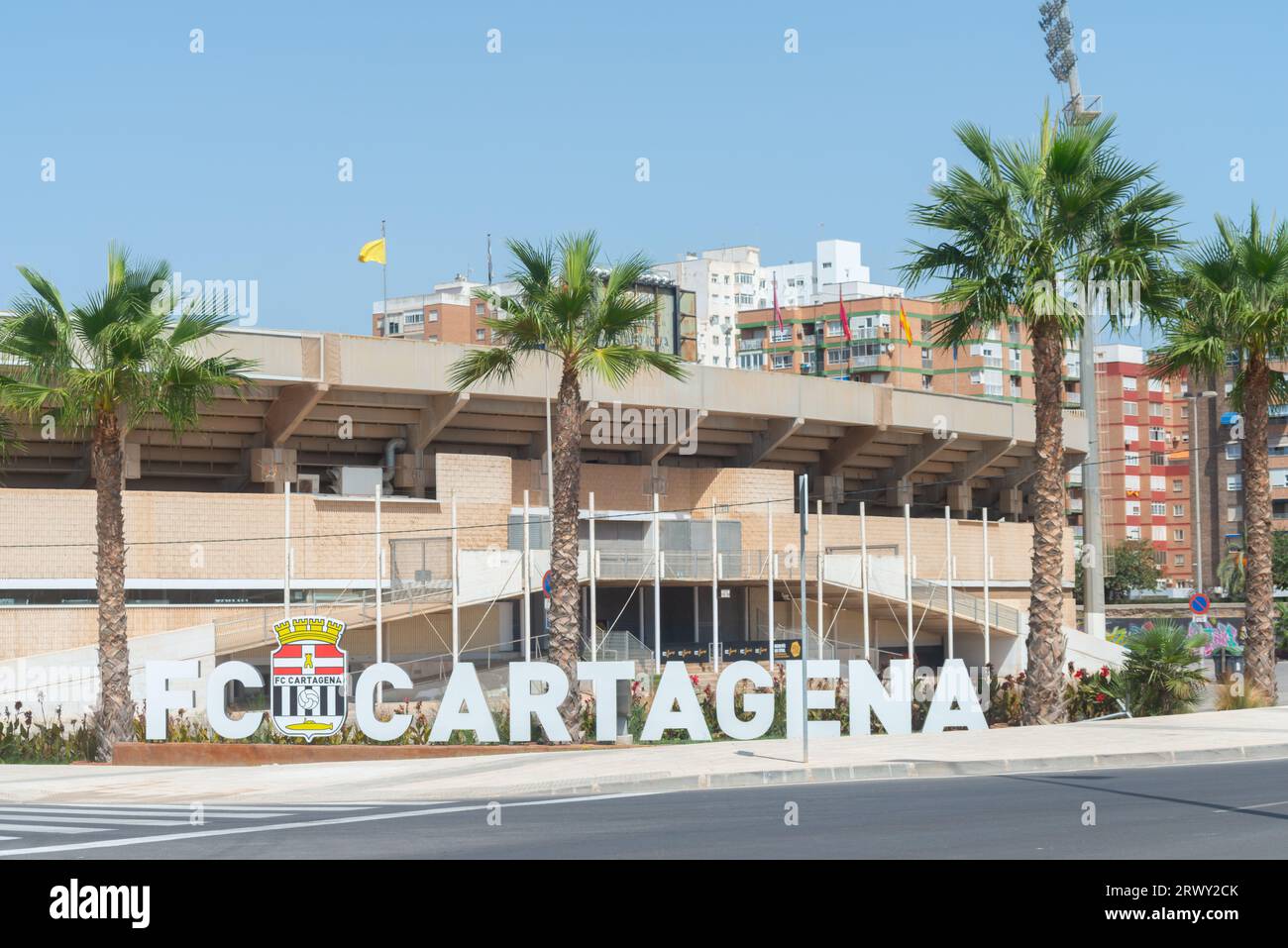 CARTAGENA, SPAIN - 19 SEPTEMBER 2022 The signboard FC Cartagena, the ...