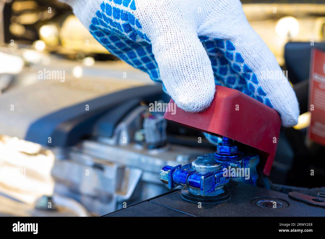 the master in the car service will check the battery terminal. car ...
