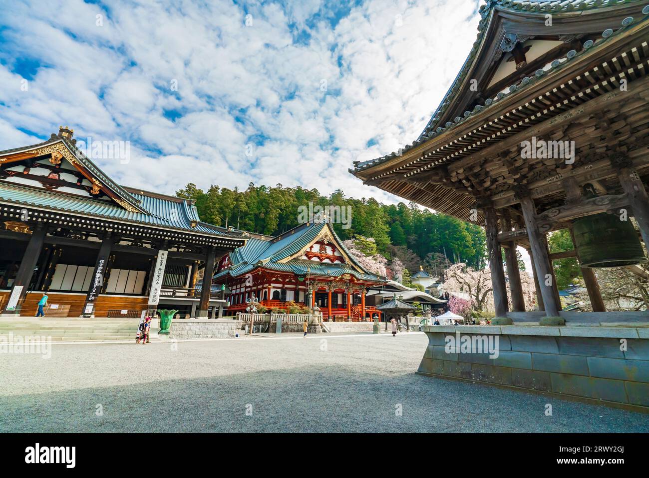 Minobu-san Kuon-ji Temple with weeping cherry blossoms Stock Photo - Alamy
