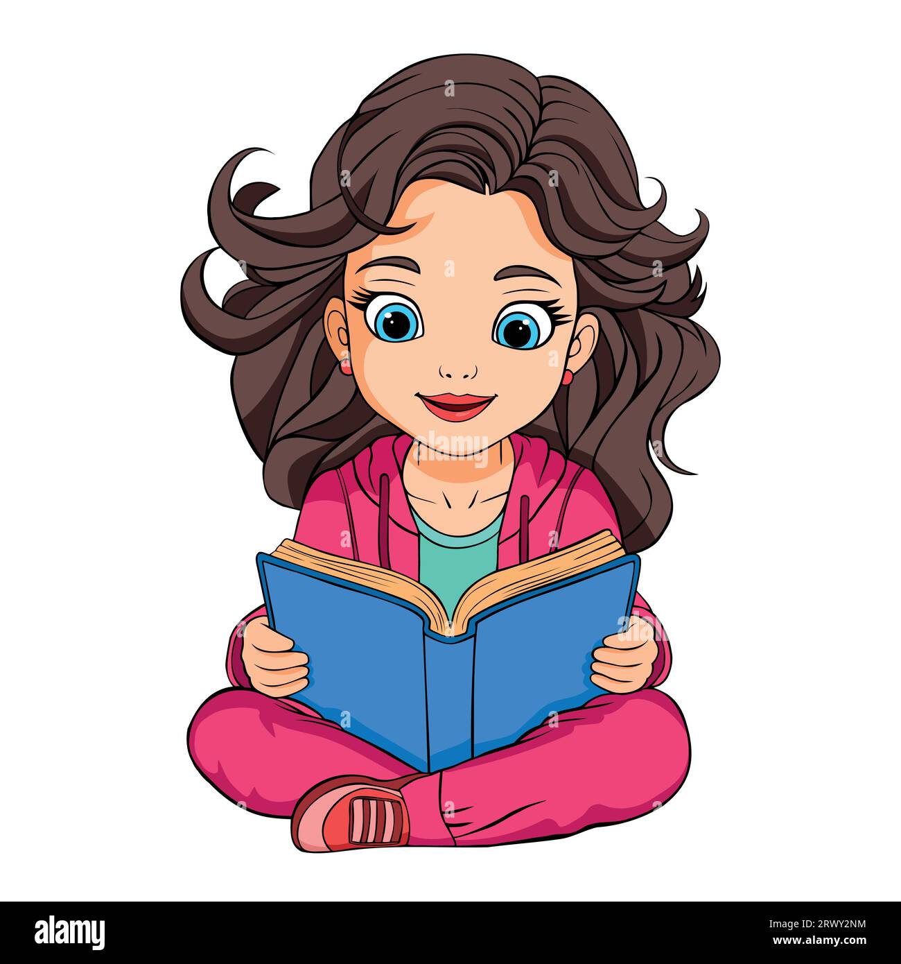 Little girl hold open book and read. Knowledge and education concept ...