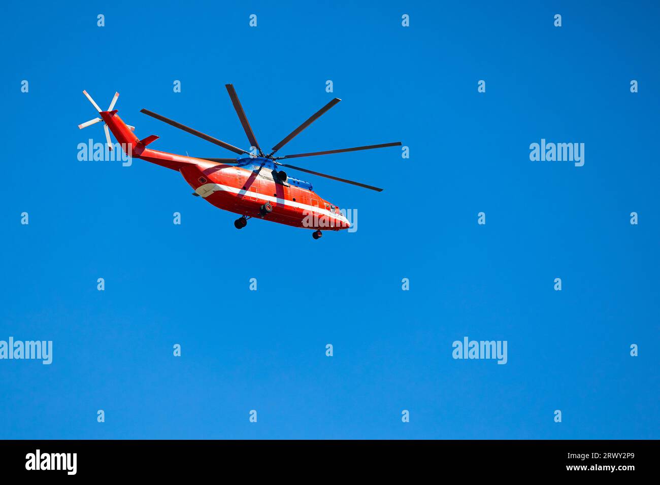 Moscow, Russia - August 04, 2023: big red helicopter against the blue ...