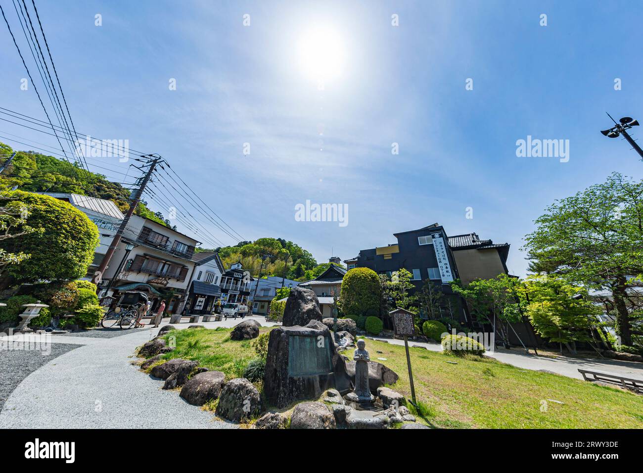 Shuzenji Onsen Tokko-no-yu Park and a statue of a young master bathing ...