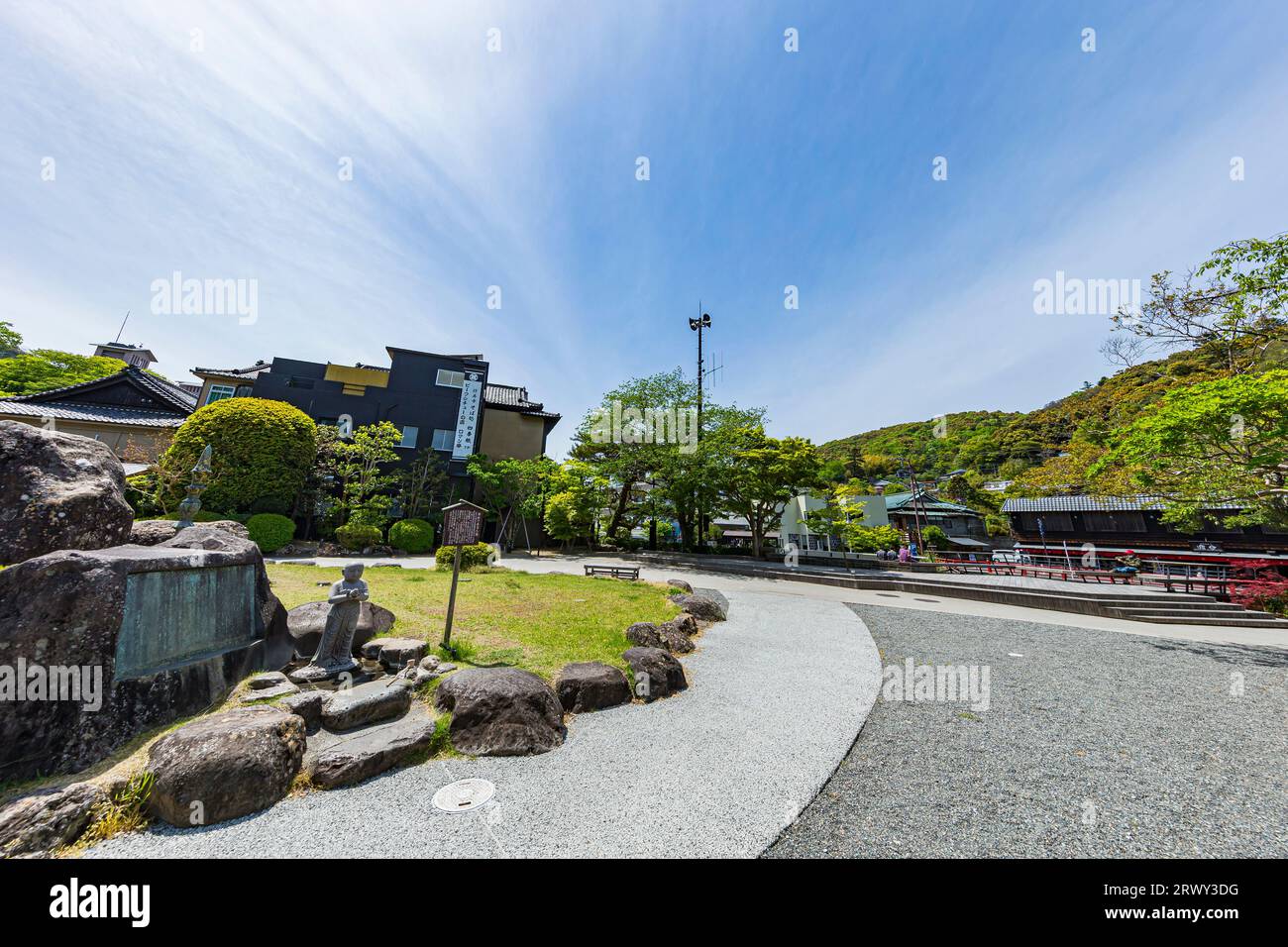 Shuzenji Onsen Tokko-no-yu Park and a statue of a young master bathing ...