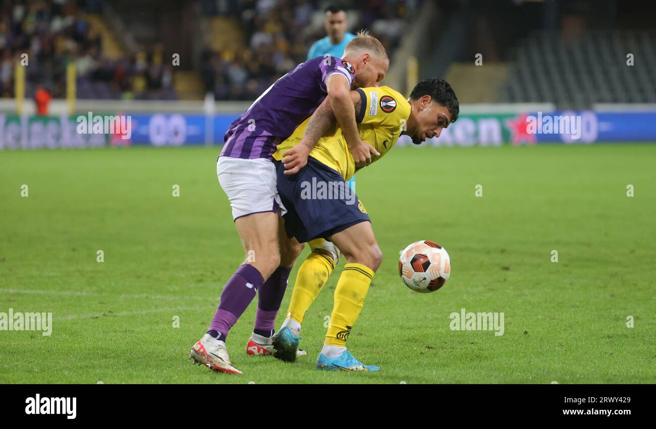 Brussels, Belgium. 21st Sep, 2023. Toulouse's Mikkel Desler and Union's ...