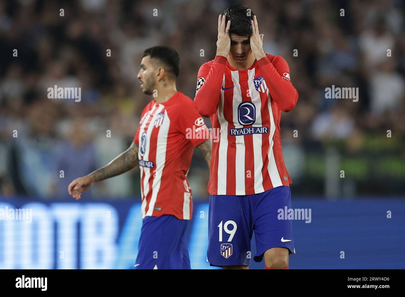 Atletico Madrid's Spanish forward Álvaro Morata looks dejected during ...
