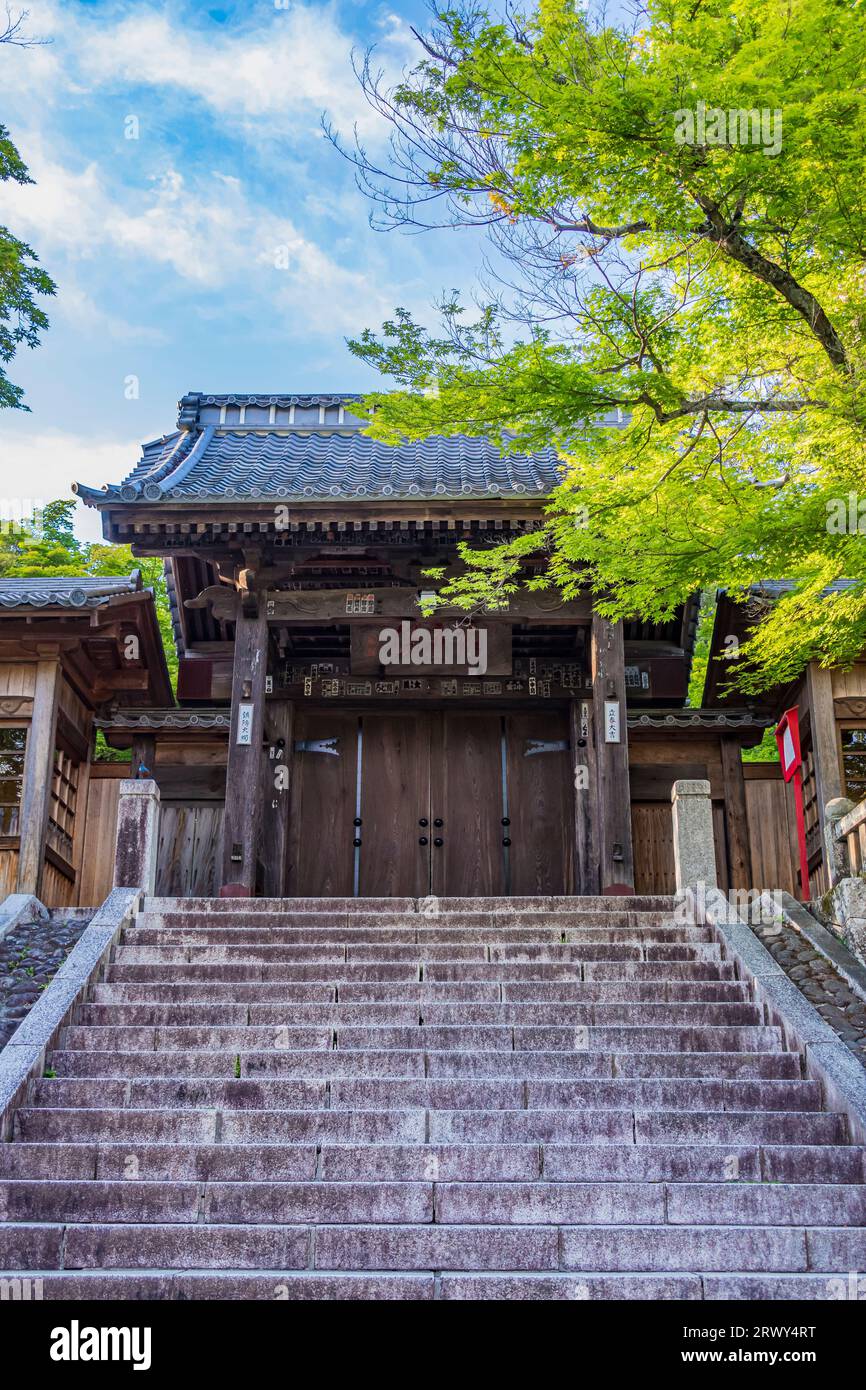 Izu Shuzenji Temple, renovated in 2014, and the blue sky before sunset ...