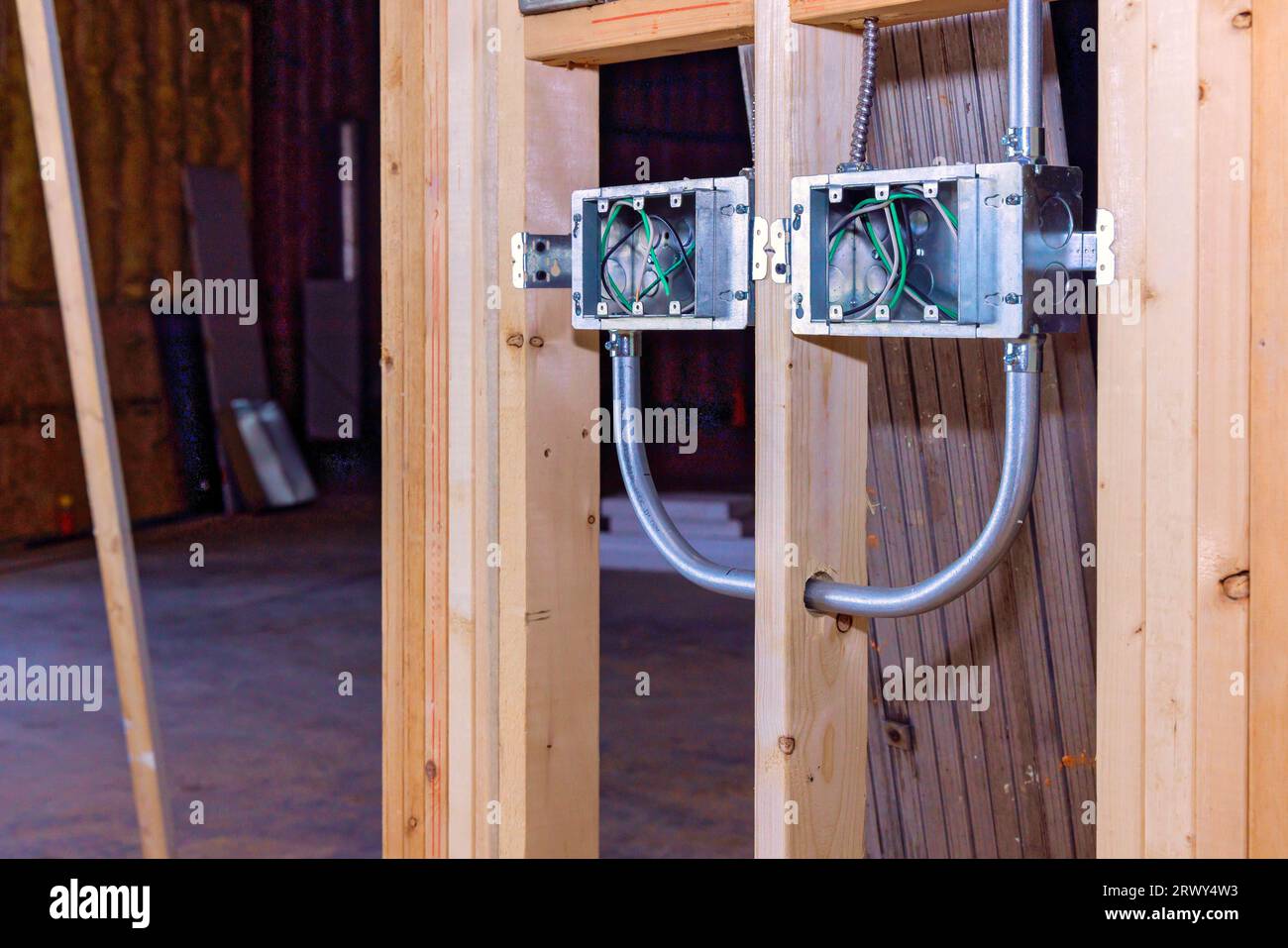 Wall electric wire cable electrical metal box interior under ...