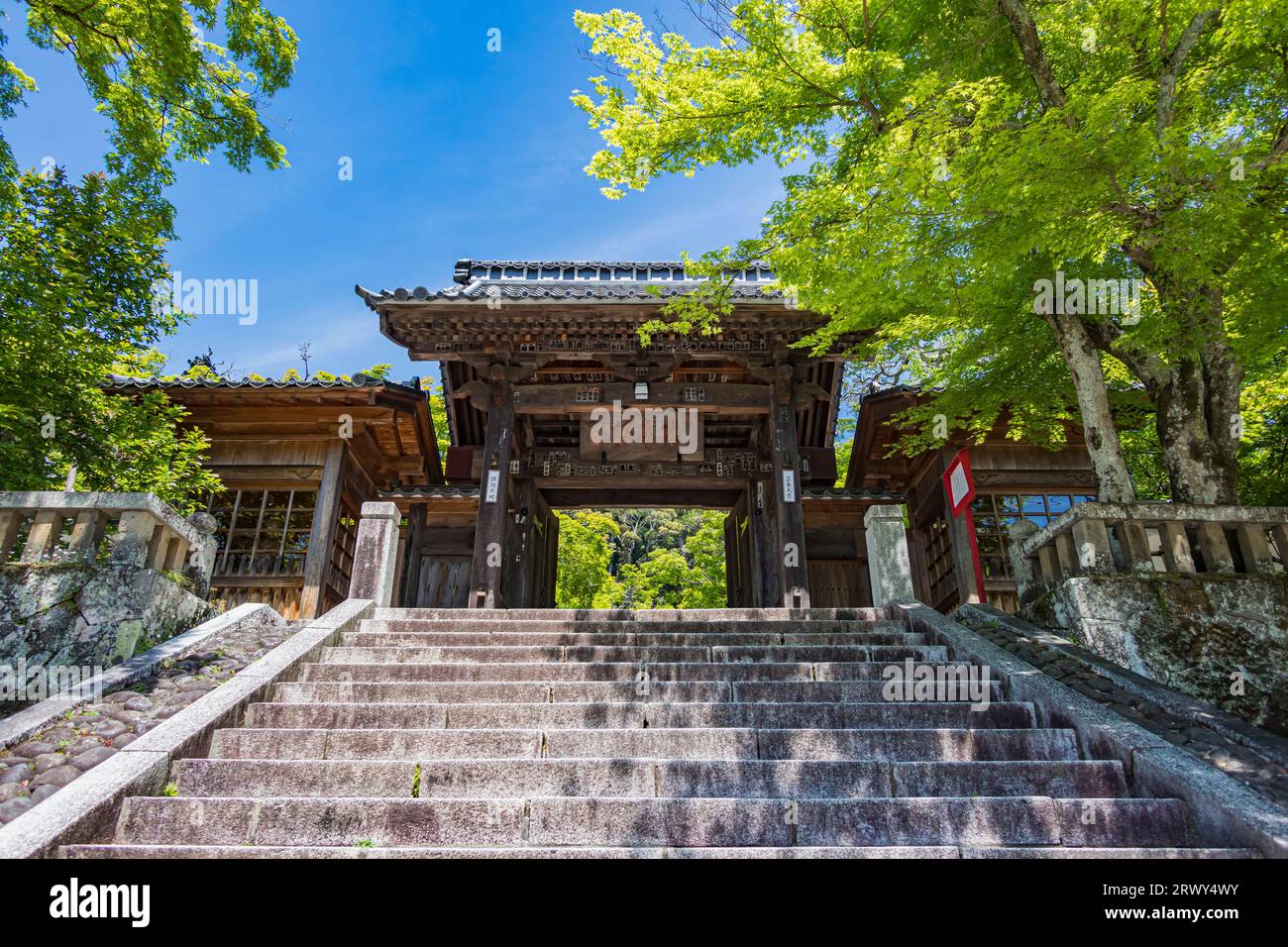 Izu Shuzenji Temple, renovated in 2014, with a clear blue sky Stock ...