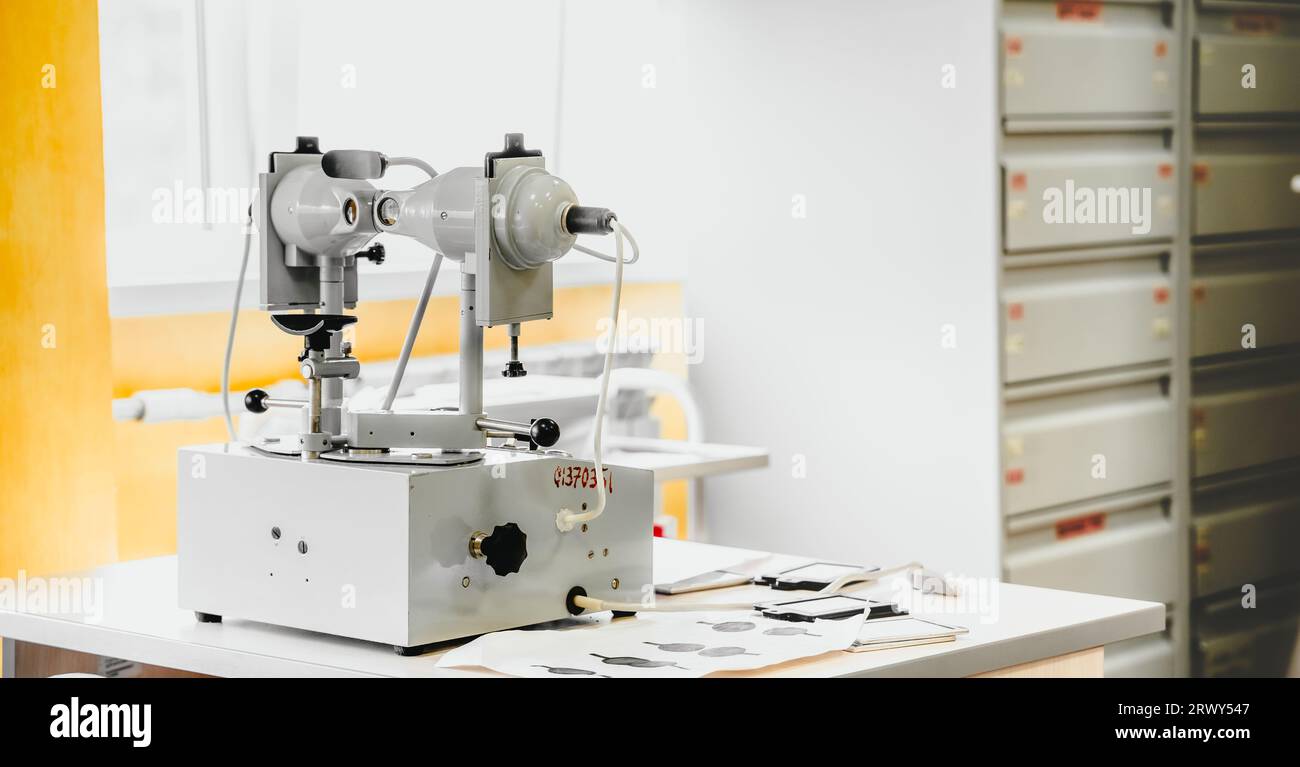 Synoptophore device in medical children office in hospital. Visual ...