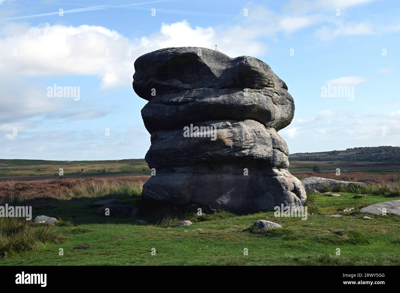 The Eaglestone, a gritstone outcrop on the Derbyshire Peak District ...