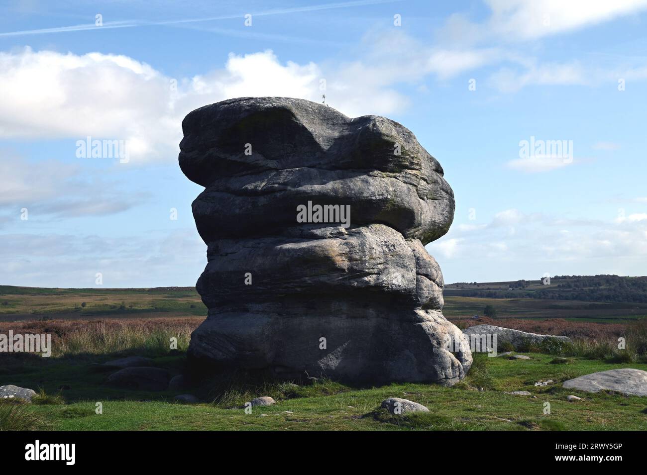 The Eaglestone, a gritstone outcrop on the Derbyshire Peak District ...
