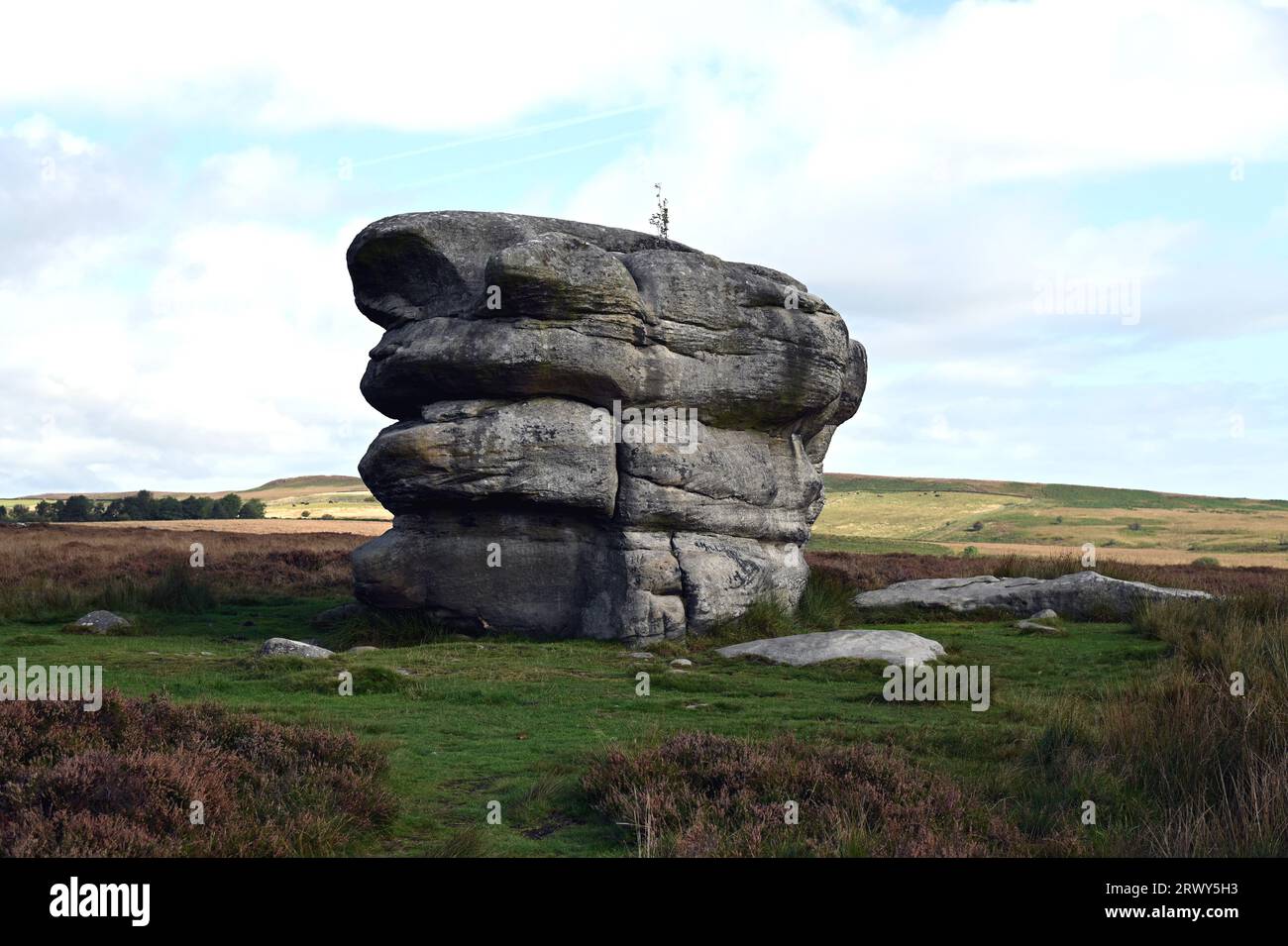 The Eaglestone, a gritstone outcrop on the Derbyshire Peak District ...