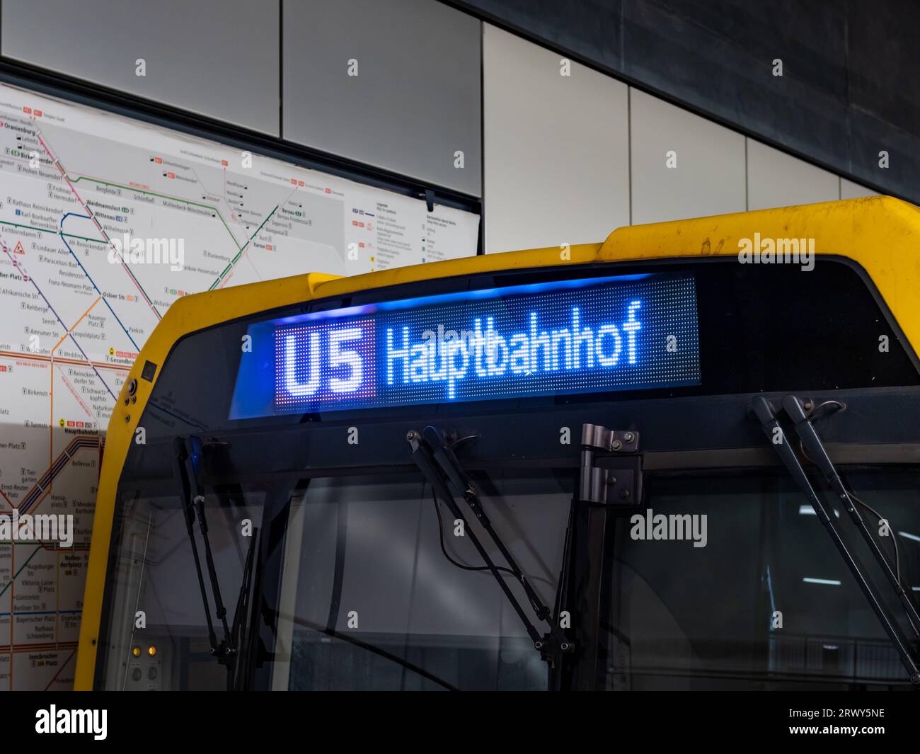 U5 U-Bahn line in direction Hauptbahnhof (main station). Close up of ...