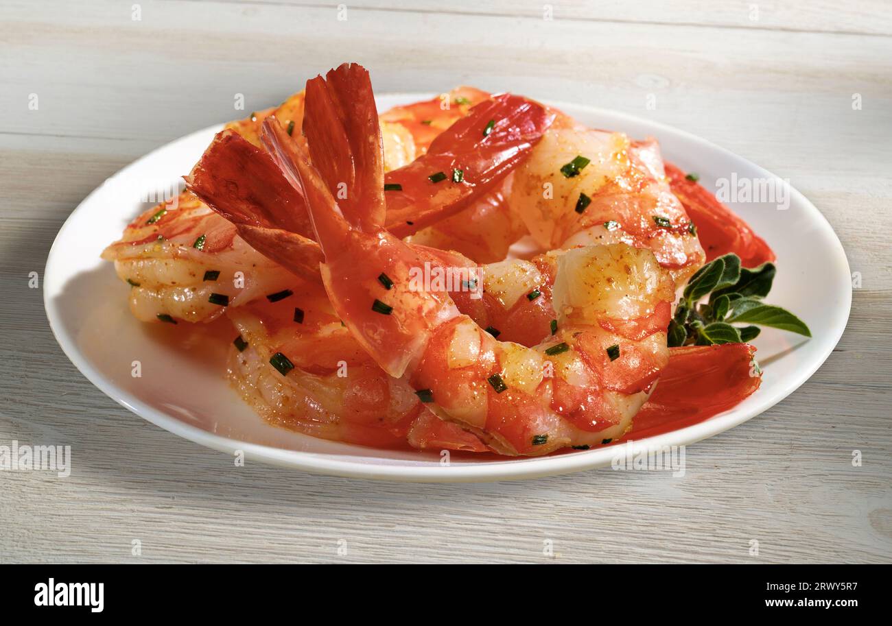 Cooked Shrimp Plate Stock Photo - Alamy
