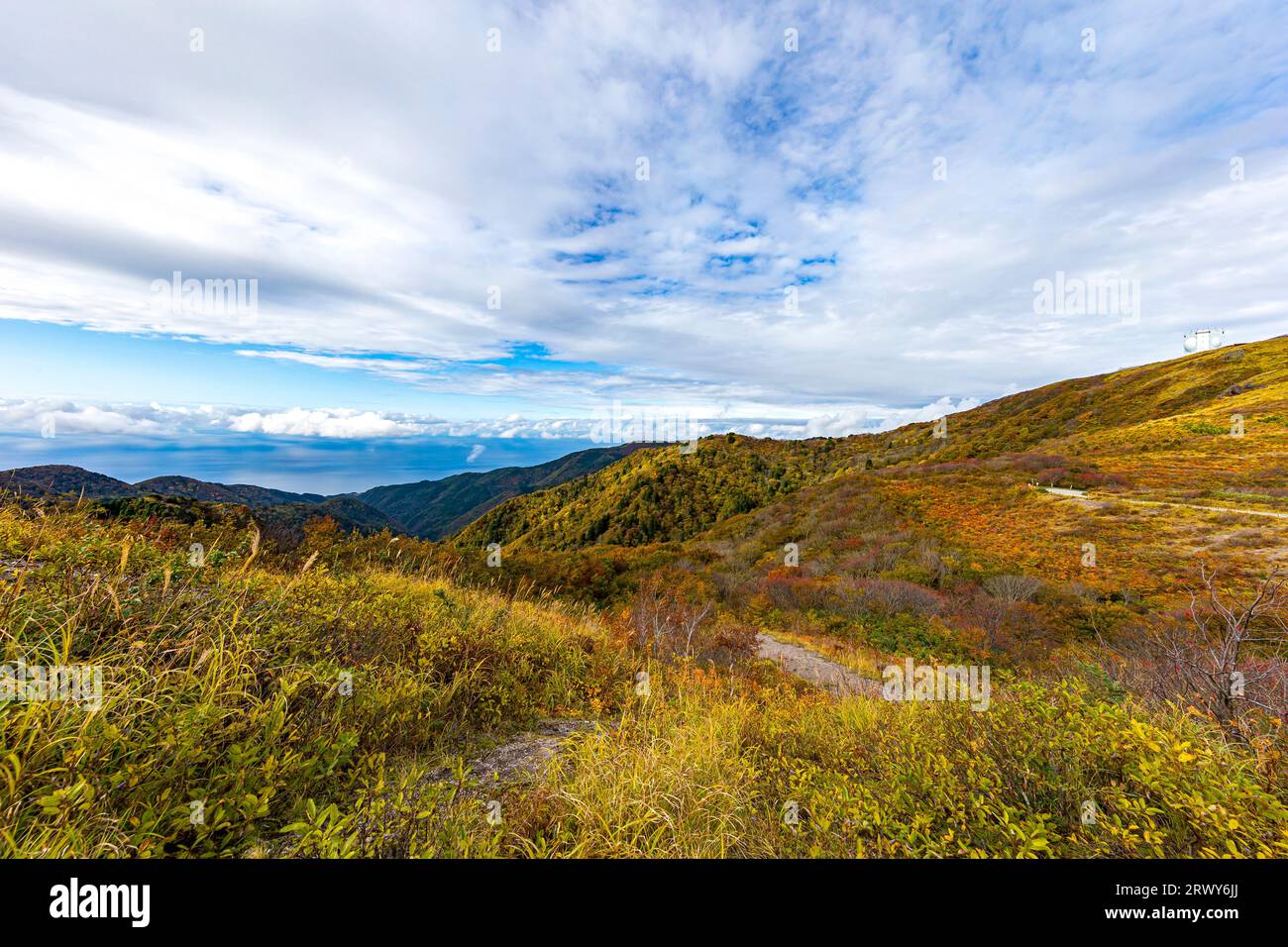 Sado Island: Autumn foliage scenery of the Osado Mountains and the Sea ...