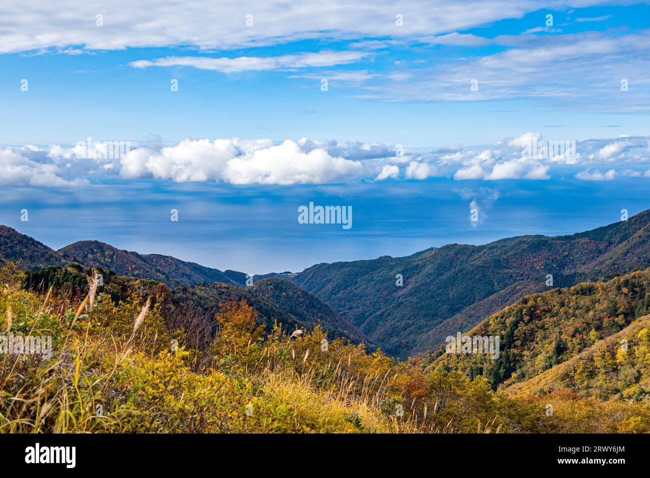 Sado Island: Autumn foliage scenery of the Osado Mountains and the Sea ...