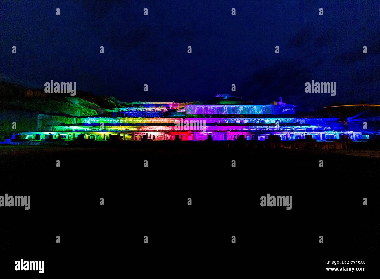 Sado Kitazawa Floating ore dressing plant illuminated Stock Photo - Alamy