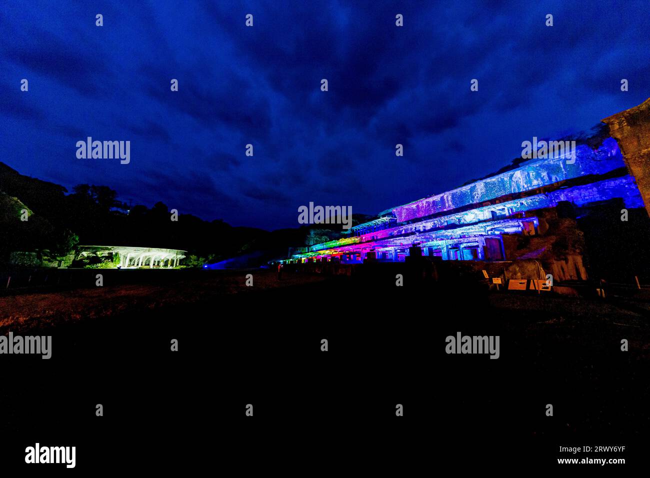 Sado Kitazawa Floating ore dressing plant illuminated Stock Photo - Alamy