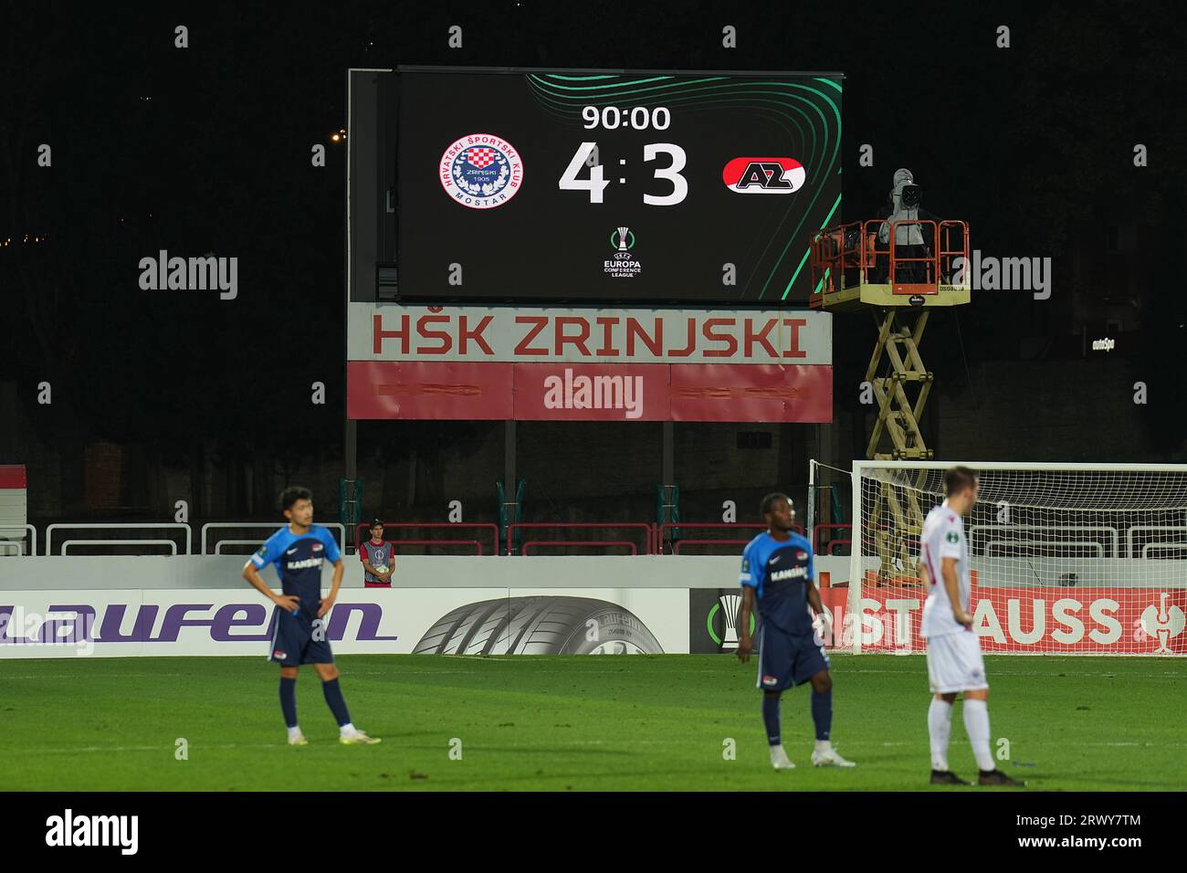 MOSTAR - Scoreboard with the 4-3 final score after the UEFA Conference ...