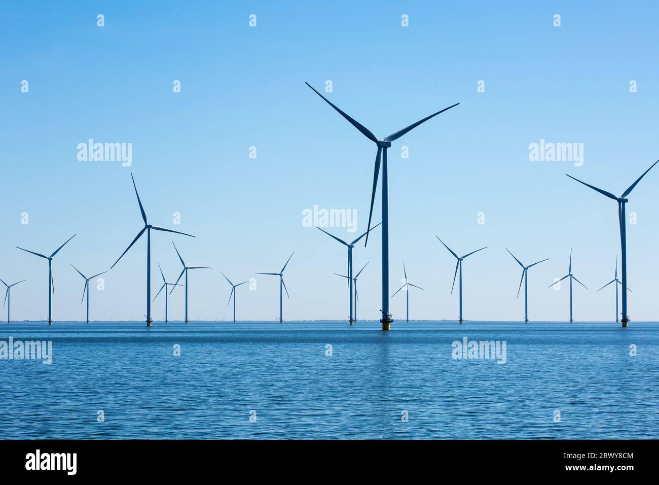 Wind turbines on the Fryslan Wind Farm at the IJsselmeer (IJssel Lake ...