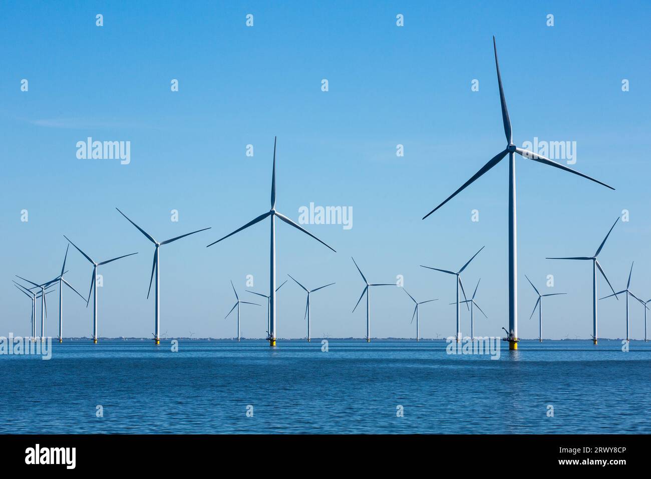Wind turbines on the Fryslan Wind Farm at the IJsselmeer (IJssel Lake ...