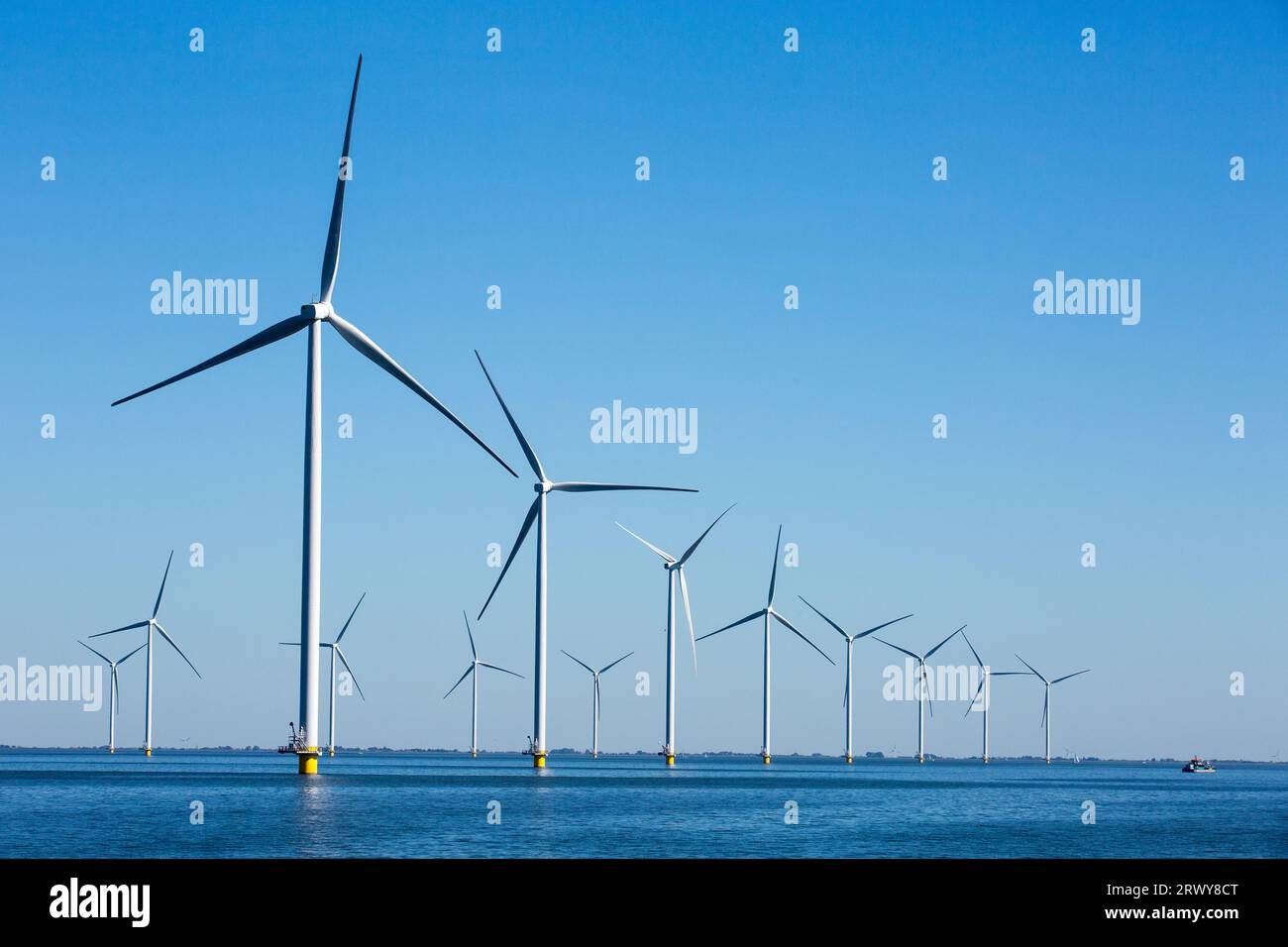 Wind turbines on the Fryslan Wind Farm at the IJsselmeer (IJssel Lake ...