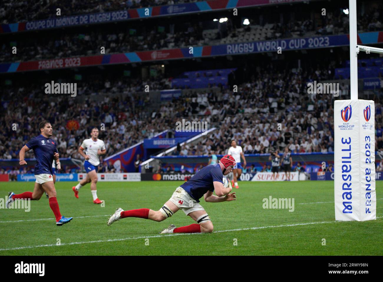 France's Thibaud Flament scores his side's sixth try during the Rugby ...