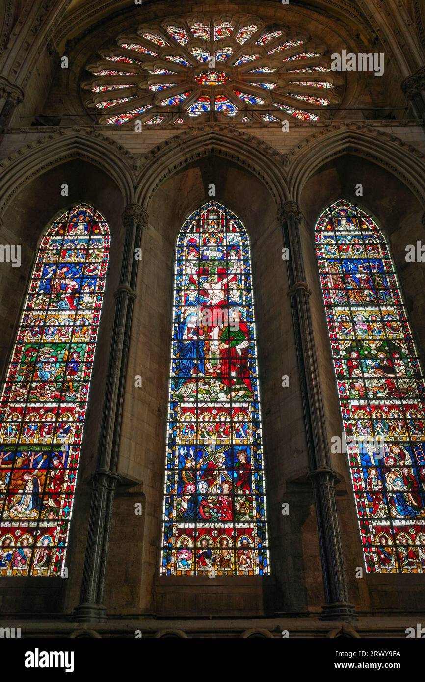 Durham, UK - 12 July, 2023: Colourful stained-glass windows in Durham ...