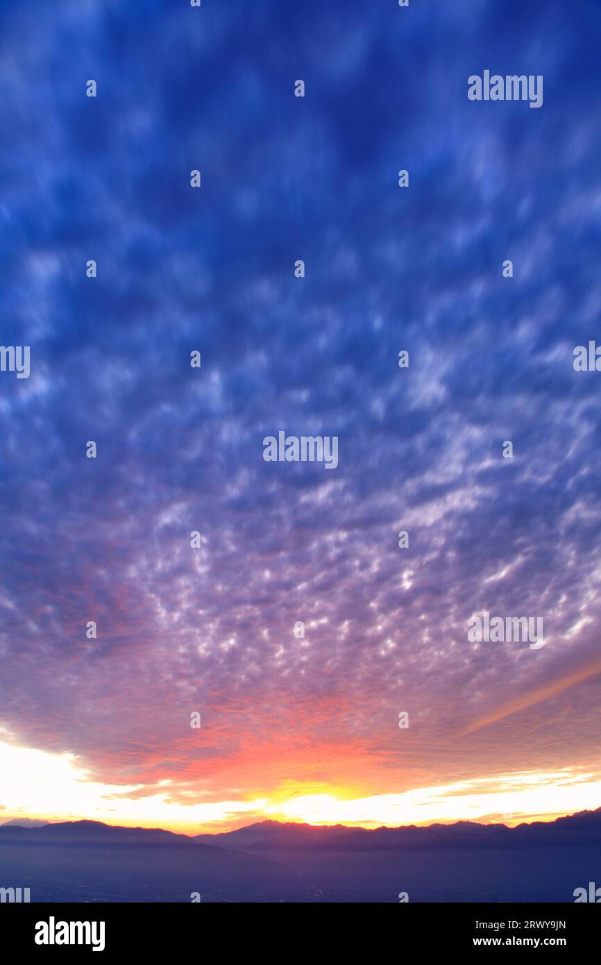Mt. Ontake, Mt. Norikura, the Northern Alps and clouds of sunset Stock ...