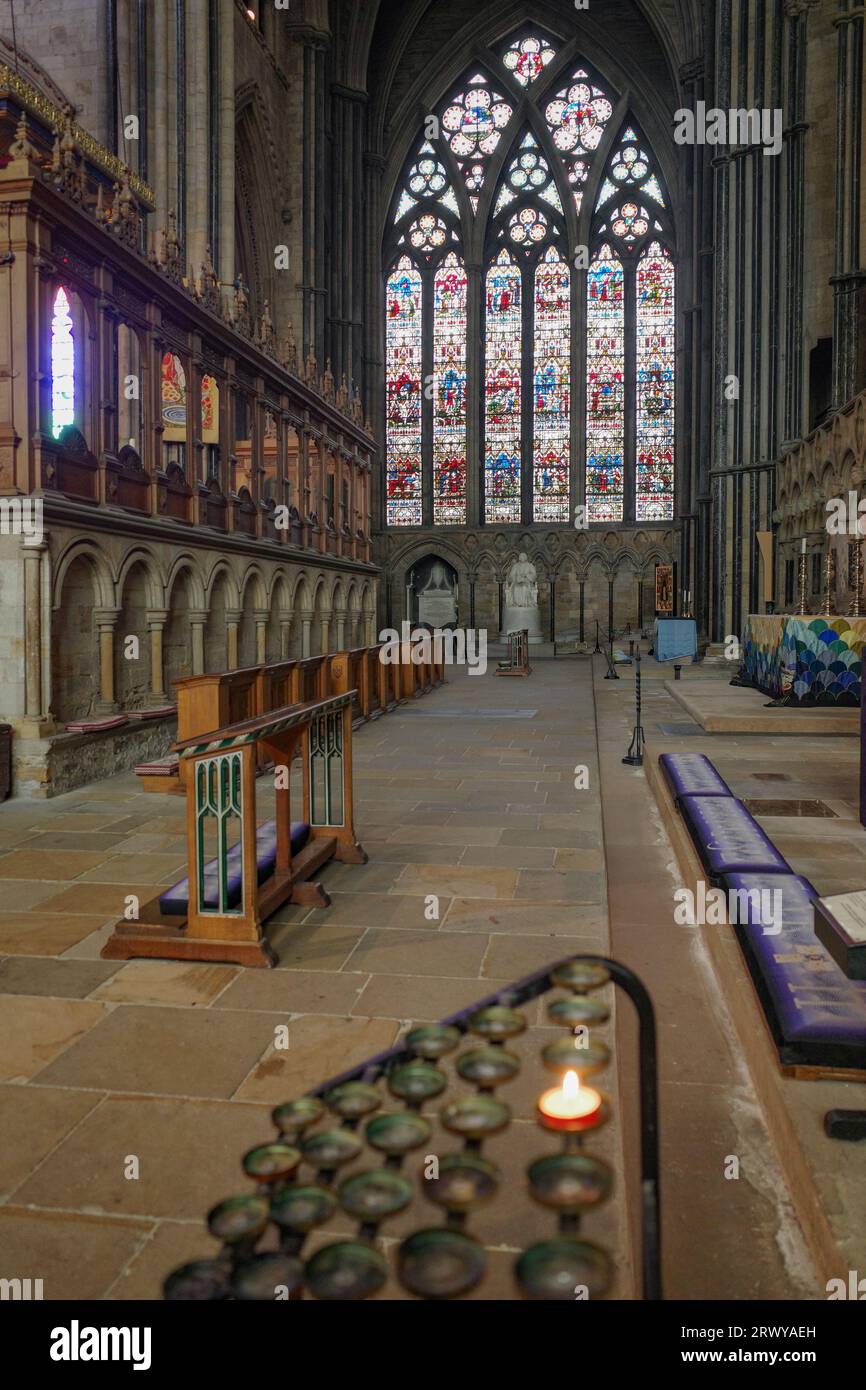 Durham, UK - 12 July, 2023: Colourful stained-glass windows in Durham ...
