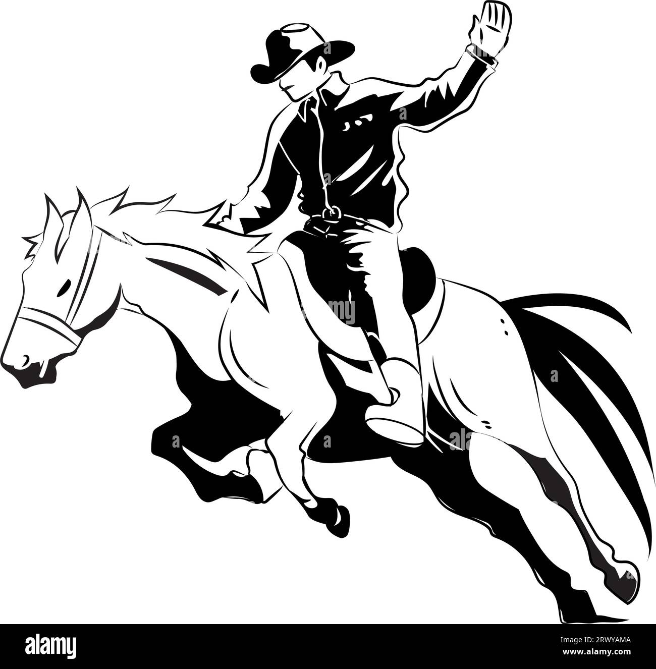 Cowboy horse lasso drawing Cut Out Stock Images & Pictures - Alamy