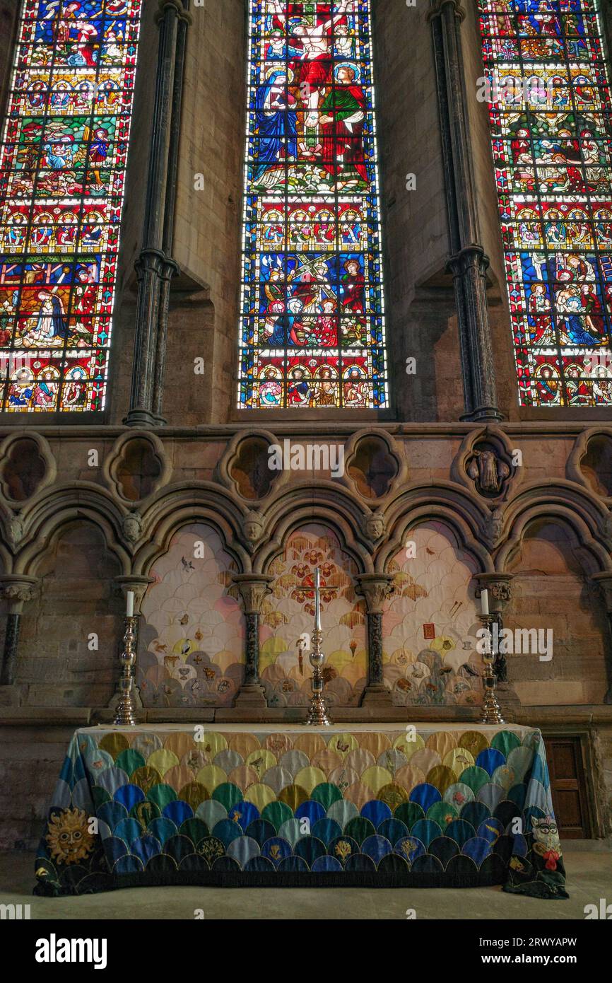 Durham, UK - 12 July, 2023: Colourful stained-glass windows in Durham ...