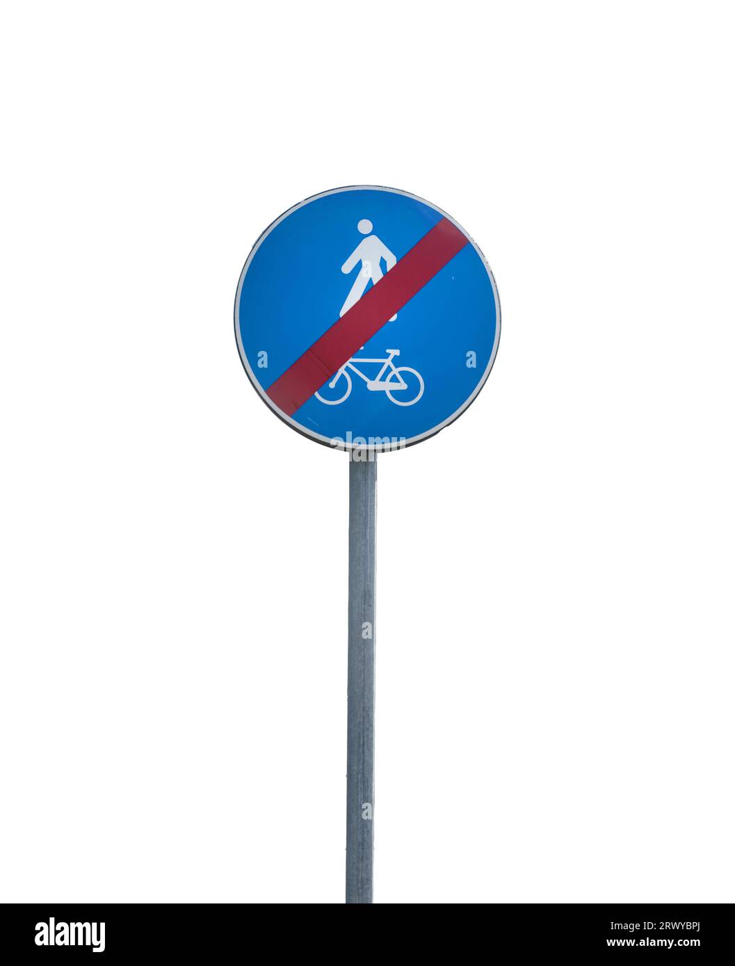 the end of cycle and pedestrian path road sign on a transparent ...
