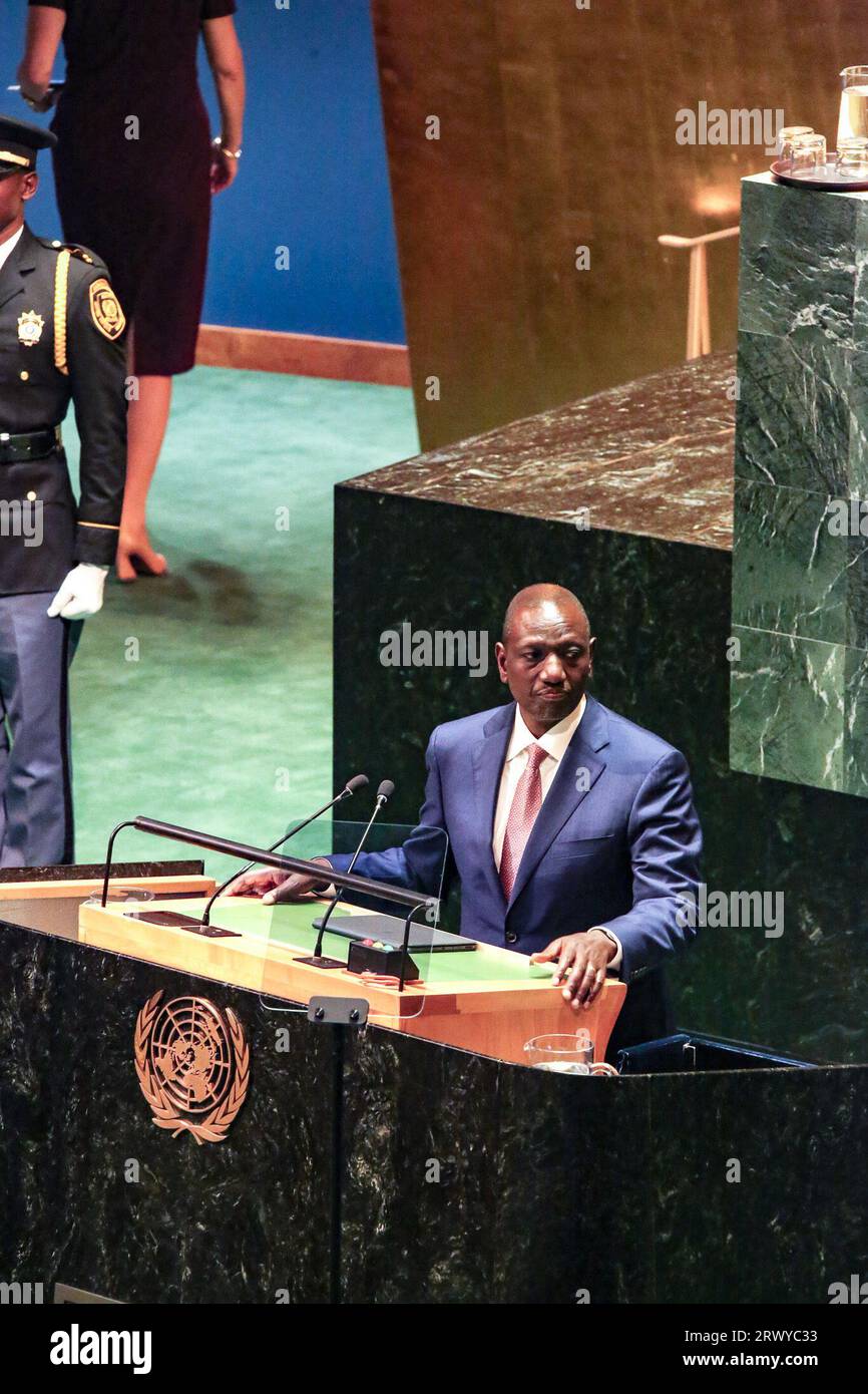 New York, New York, USA. 21st Sep, 2023. President of Kenya, WILLIAM SAMOEI RUTO speaks at the ...