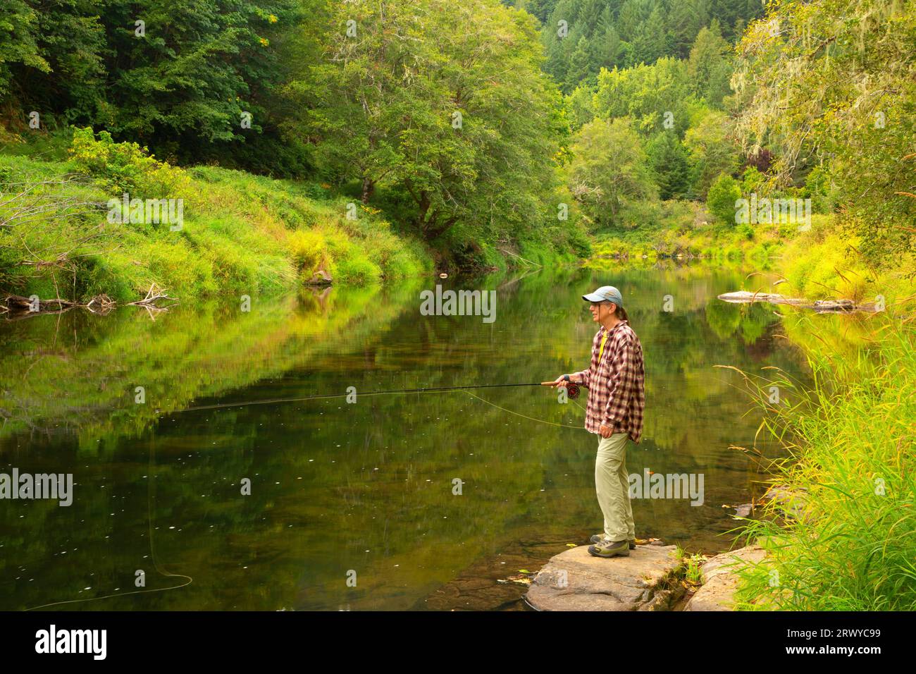 Fly fishing on the Alsea River, River Edge Boat Slide, Siuslaw National ...