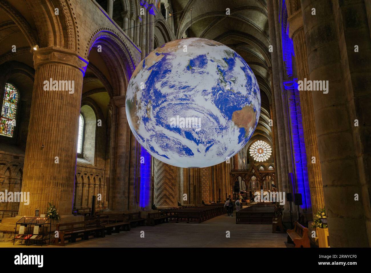 Durham, UK - 12 July, 2023: Globe artwork 'Gaia' inside Durham ...