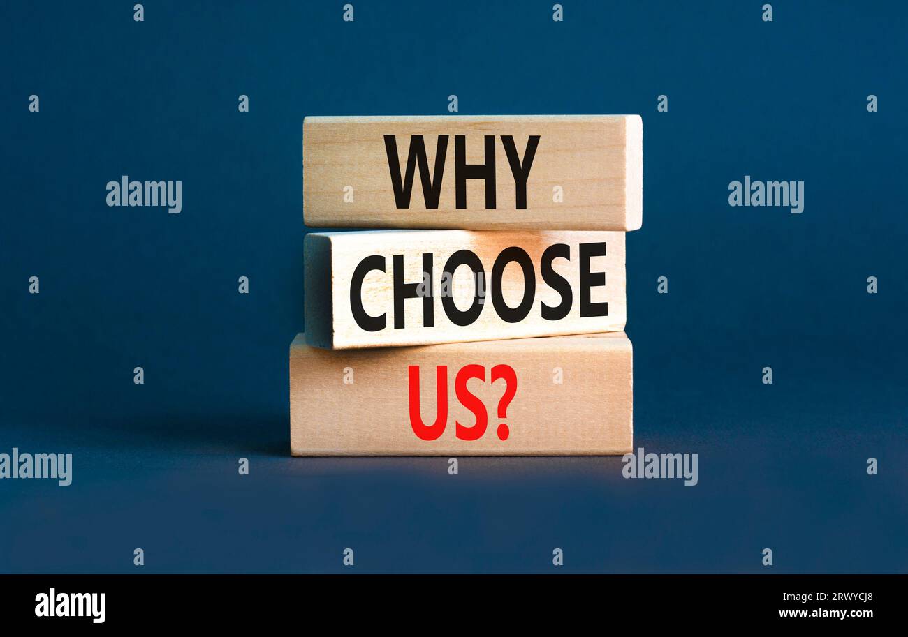 Why choose us symbol. Concept word Why choose us on beautiful wooden ...