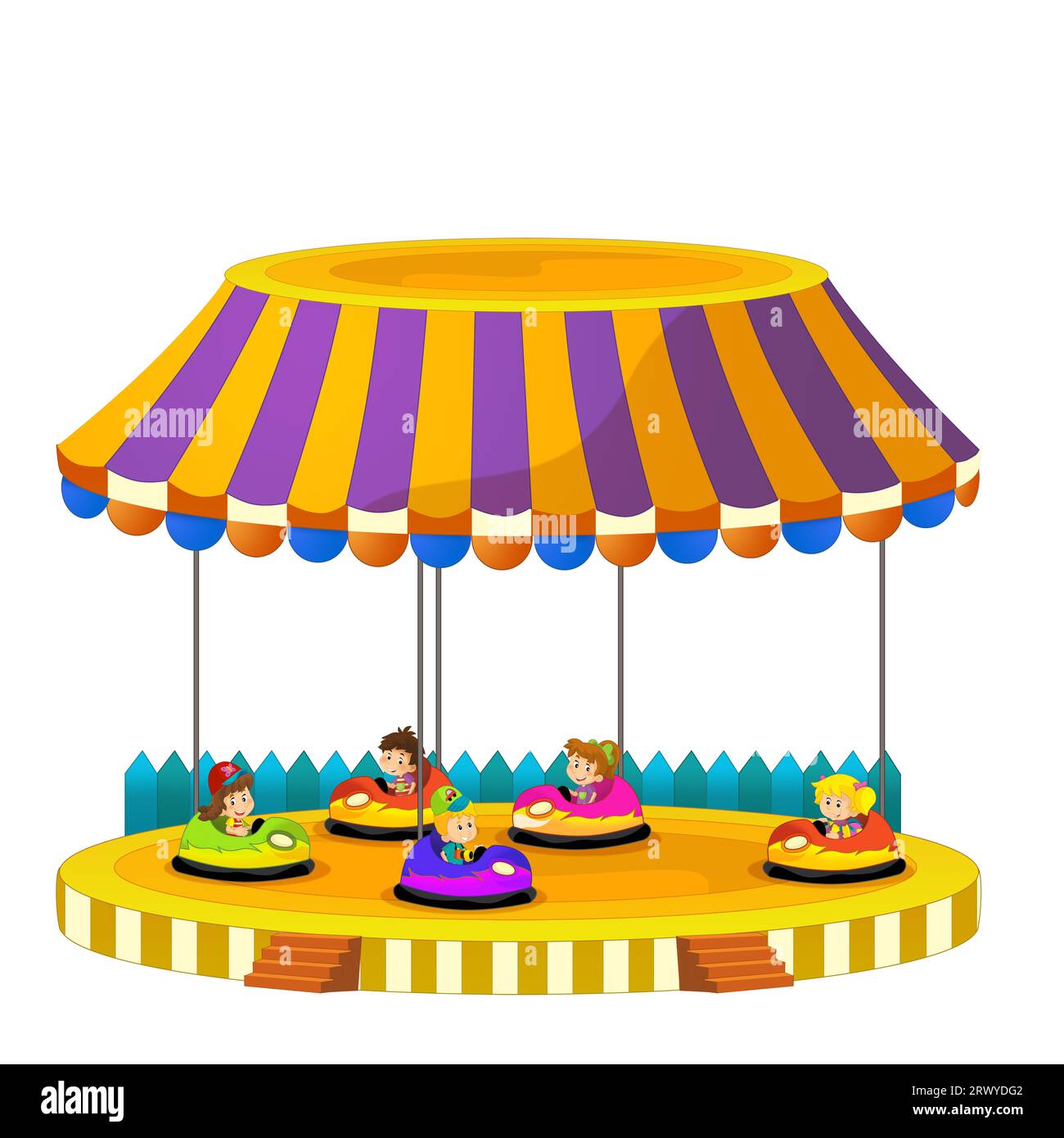 cartoon scene with colorful funfair element carousel isolated ...