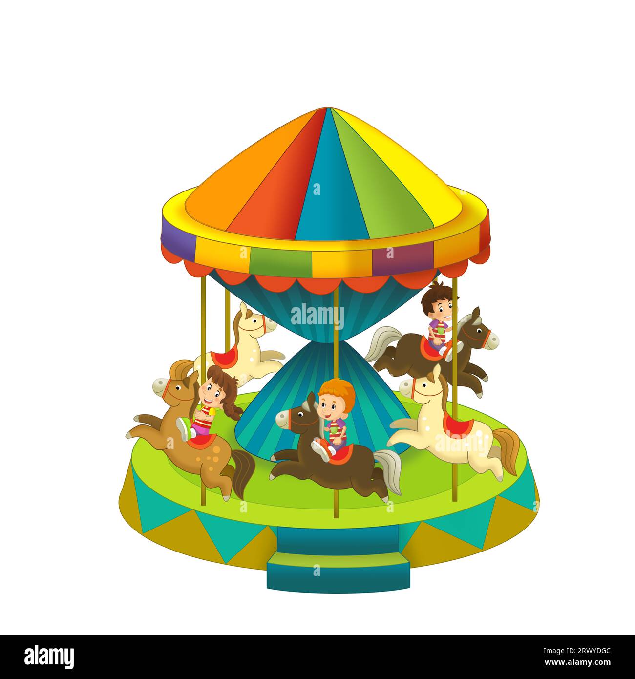 cartoon scene with colorful funfair element carousel isolated ...