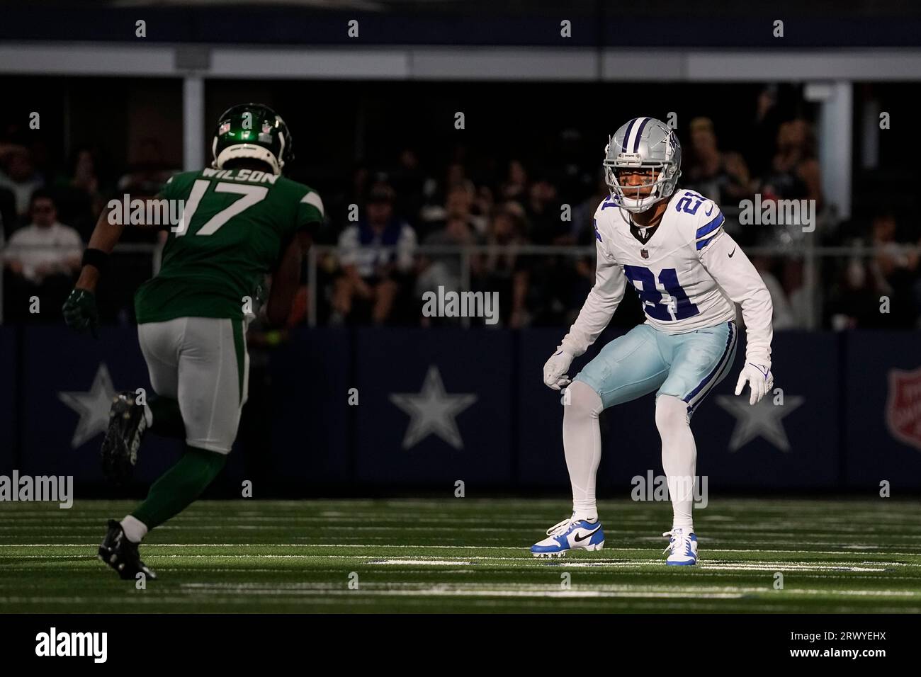 Dallas Cowboys cornerback Stephon Gilmore (21) defends against New York ...