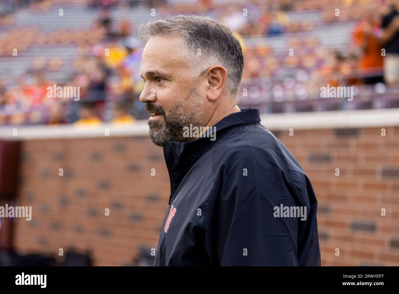 Nebraska head coach Matt Rhule takes the field for warm ups ahead of ...