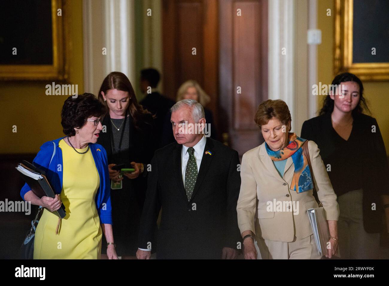 United States Senator Susan Collins (Republican of Maine) walks with ...