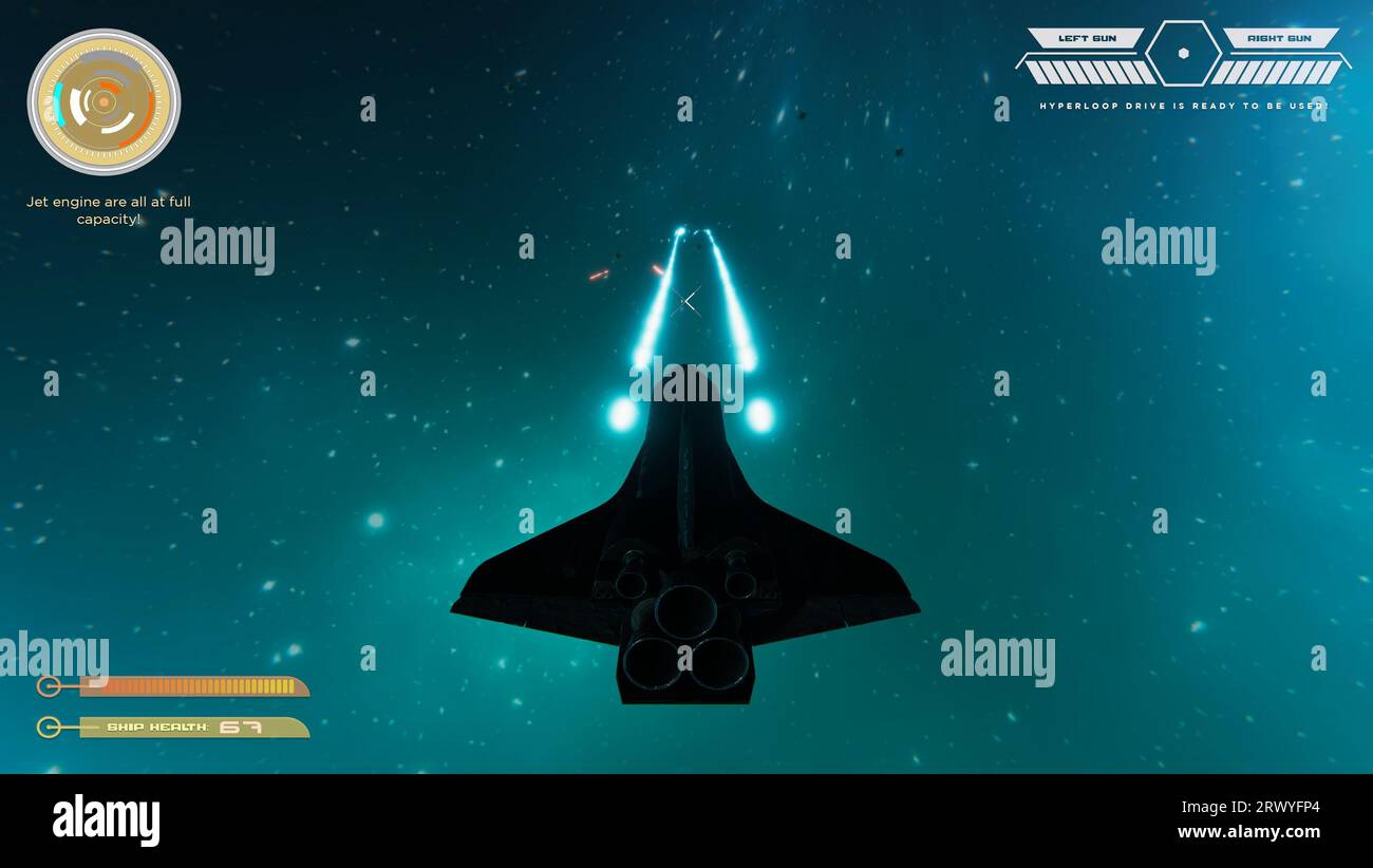 Singleplayer game with spaceship shooting laser streams at asteroid ...